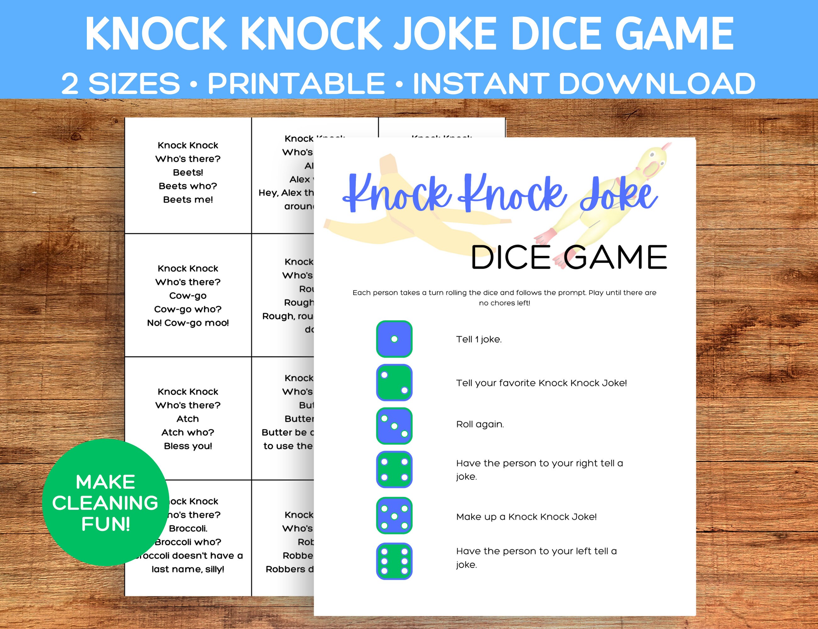 Knock Knock Joke Dice Game, Family Fun (printable) - Etsy