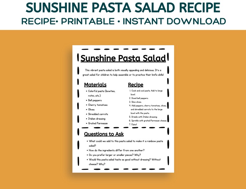 Sunshine Pasta Salad Recipe for Kids, Kids Summer Cooking, Summer ...