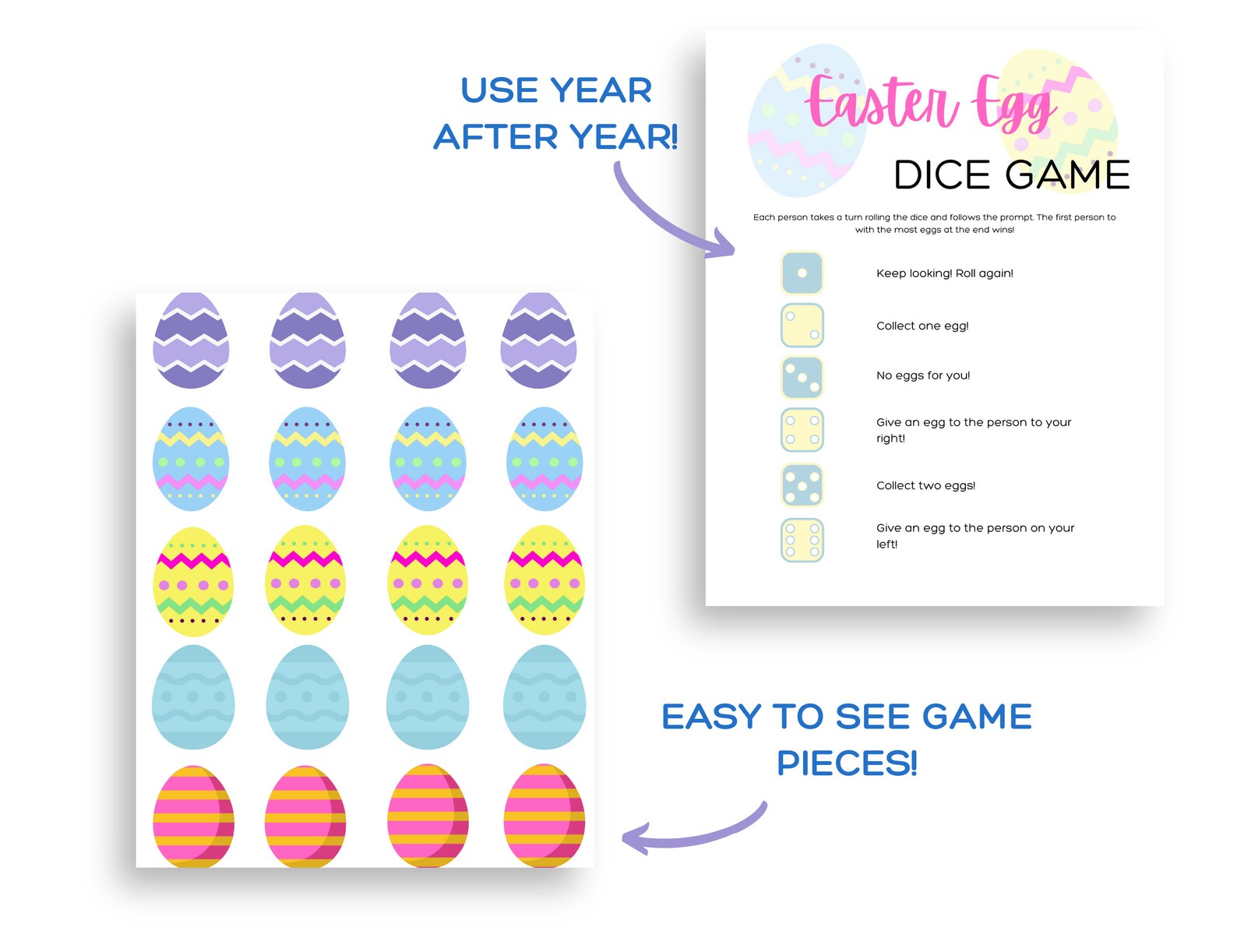Easter Dice Game, Printable Egg Easter Game, Easter Egg Dice Game ...