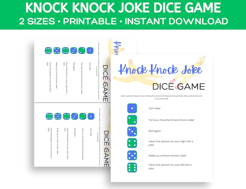 Knock Knock Joke Dice Game Printable, Family Game Night, April Fools ...