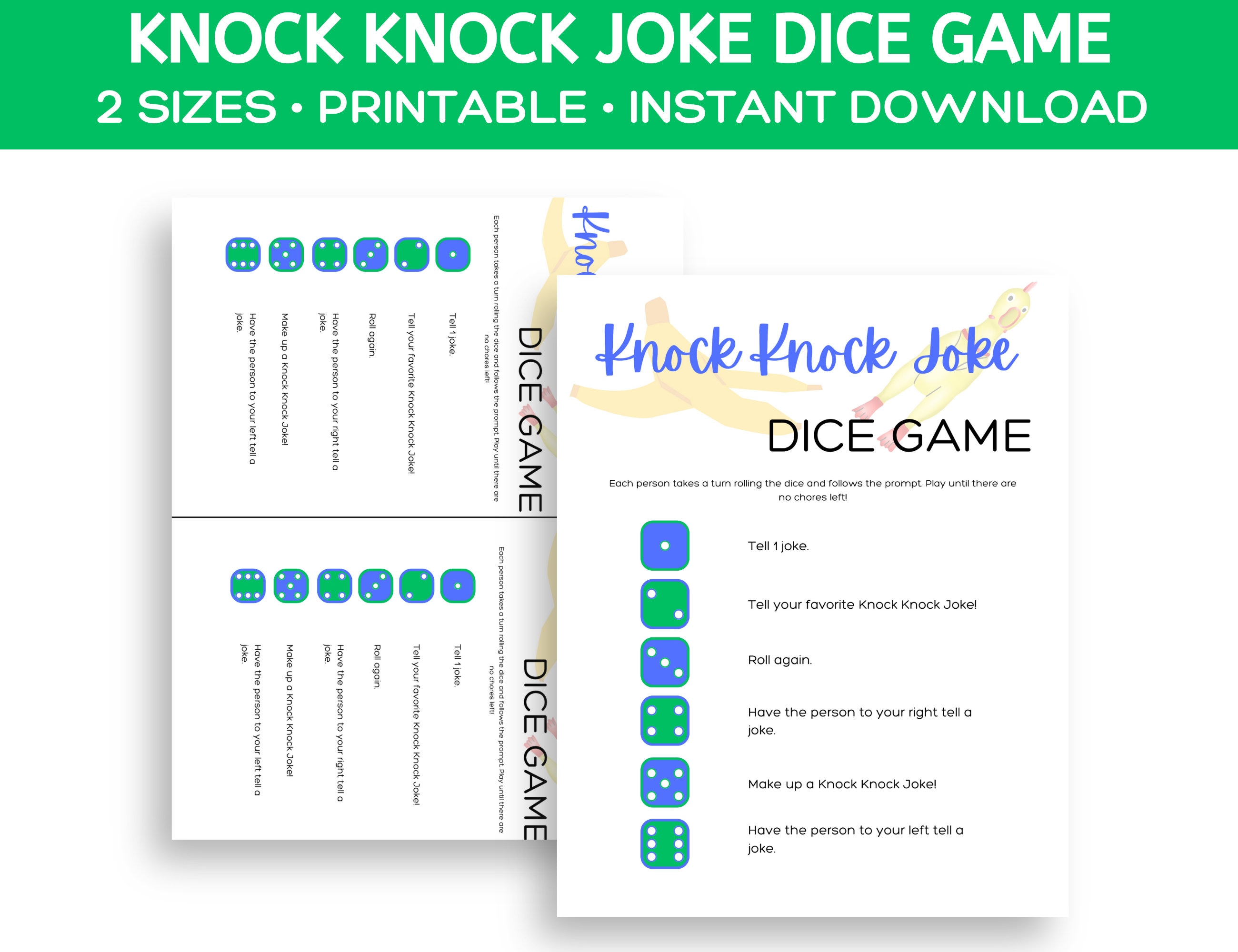 Knock Knock Joke Dice Game Printable, Family Game Night, April Fools ...
