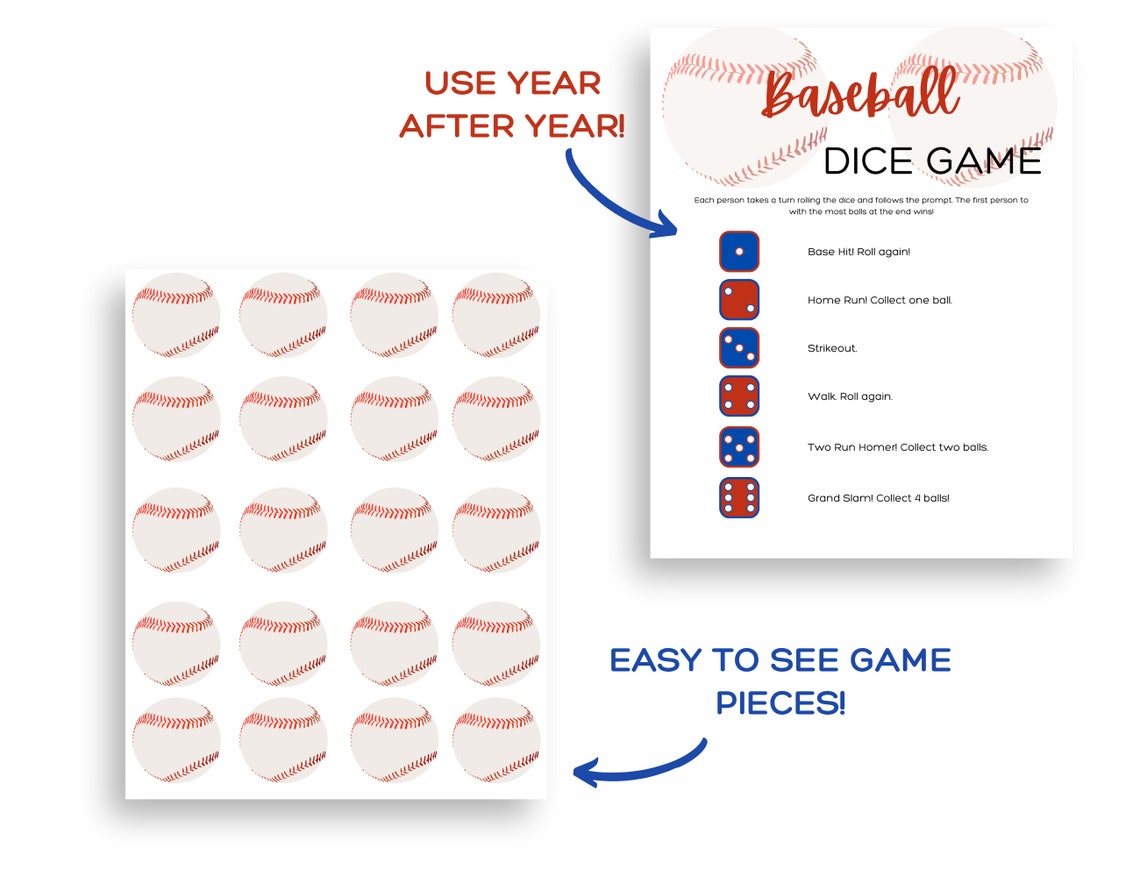 Printable Baseball Dice Game, Baseball Party Activity, Baseball Printable Party Game, Baseball ...