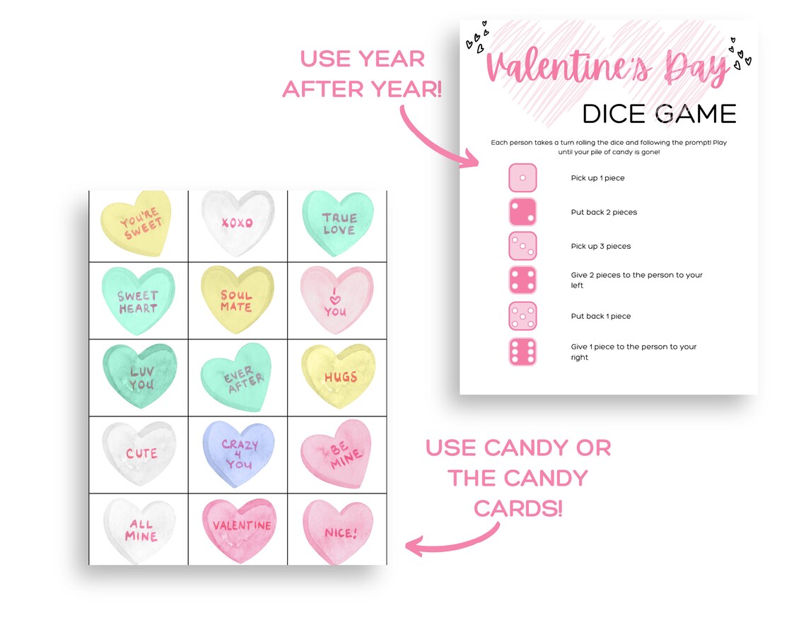Valentine's Day Candy Dice Game, Valentine's Day Candy Party Game ...