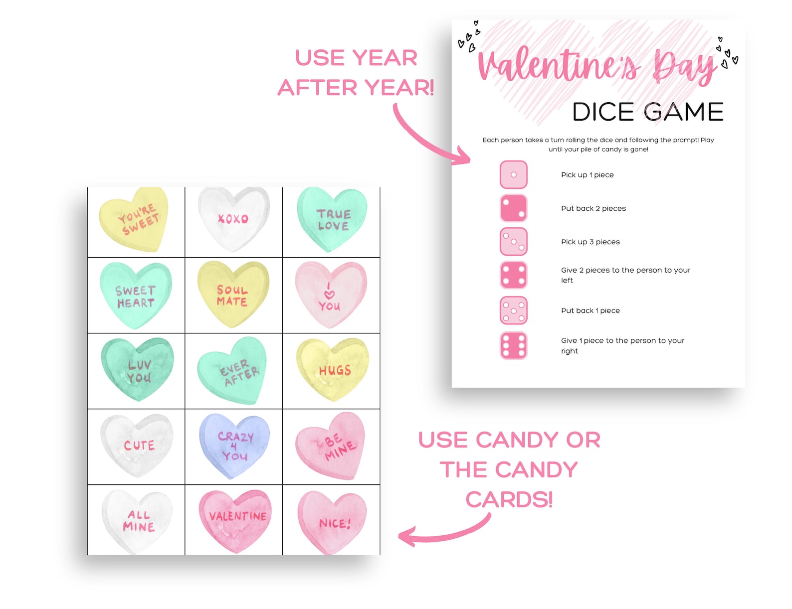 Valentine's Day Candy Dice Game, Valentine's Day Candy Party Game ...