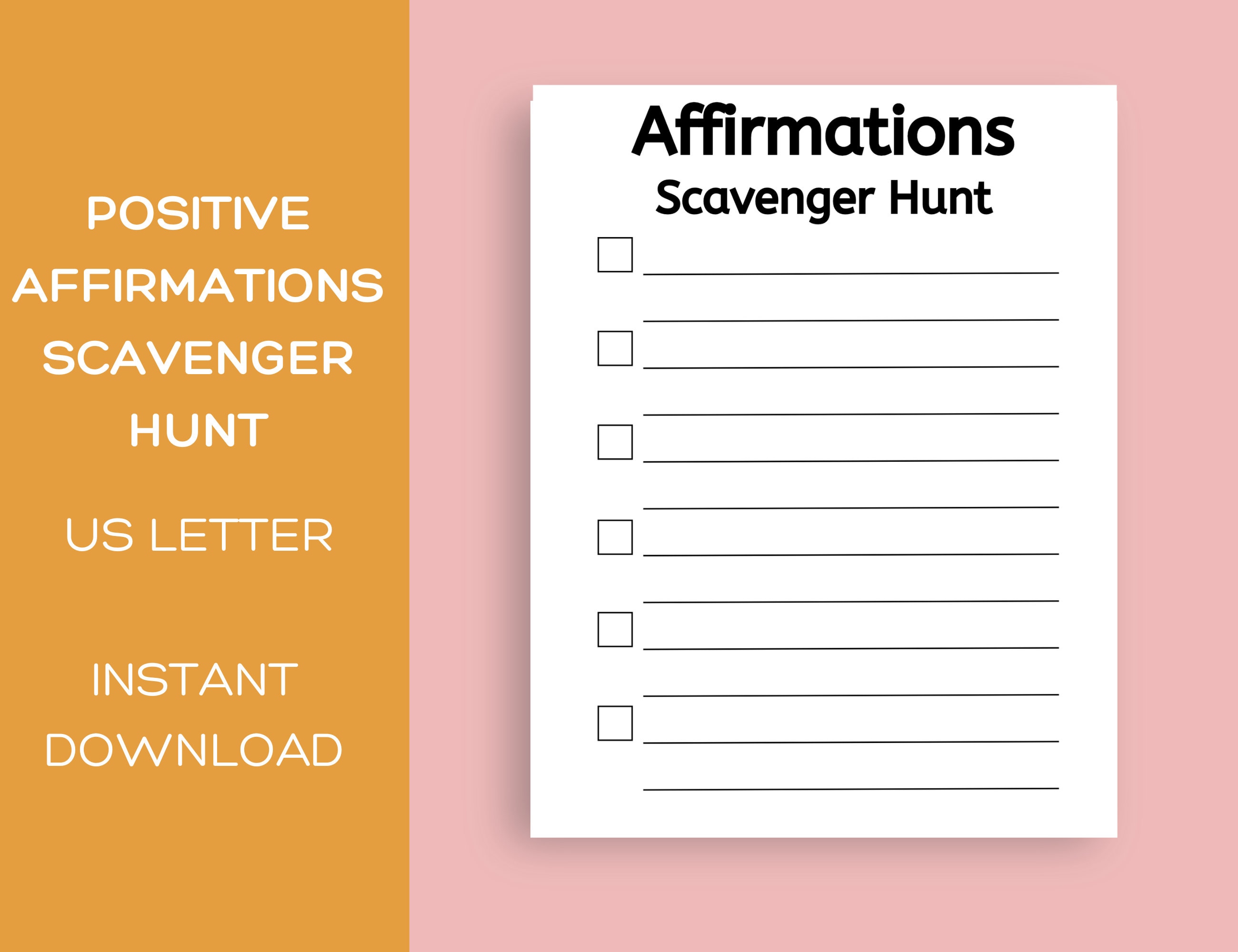 Positive Affirmations Scavenger Hunt, Positive Affirmations for Kids ...