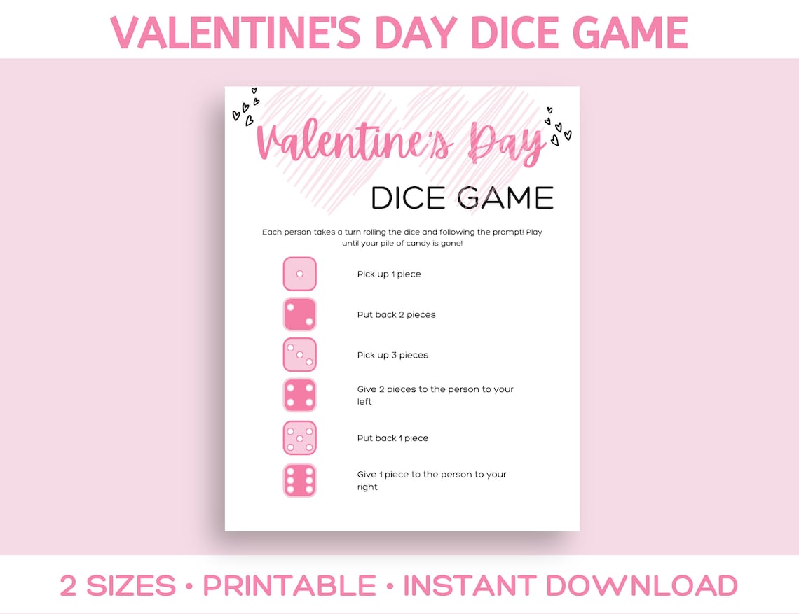 Valentine's Day Candy Dice Game, Valentine's Day Candy Party Game ...