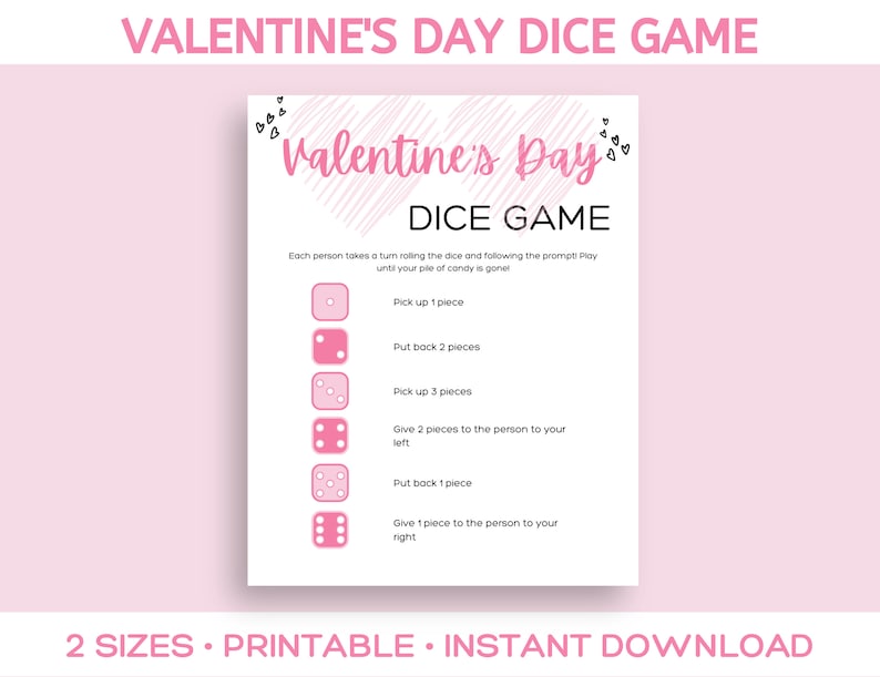 Valentine's Day Candy Dice Game, Valentine's Day Candy Party Game ...