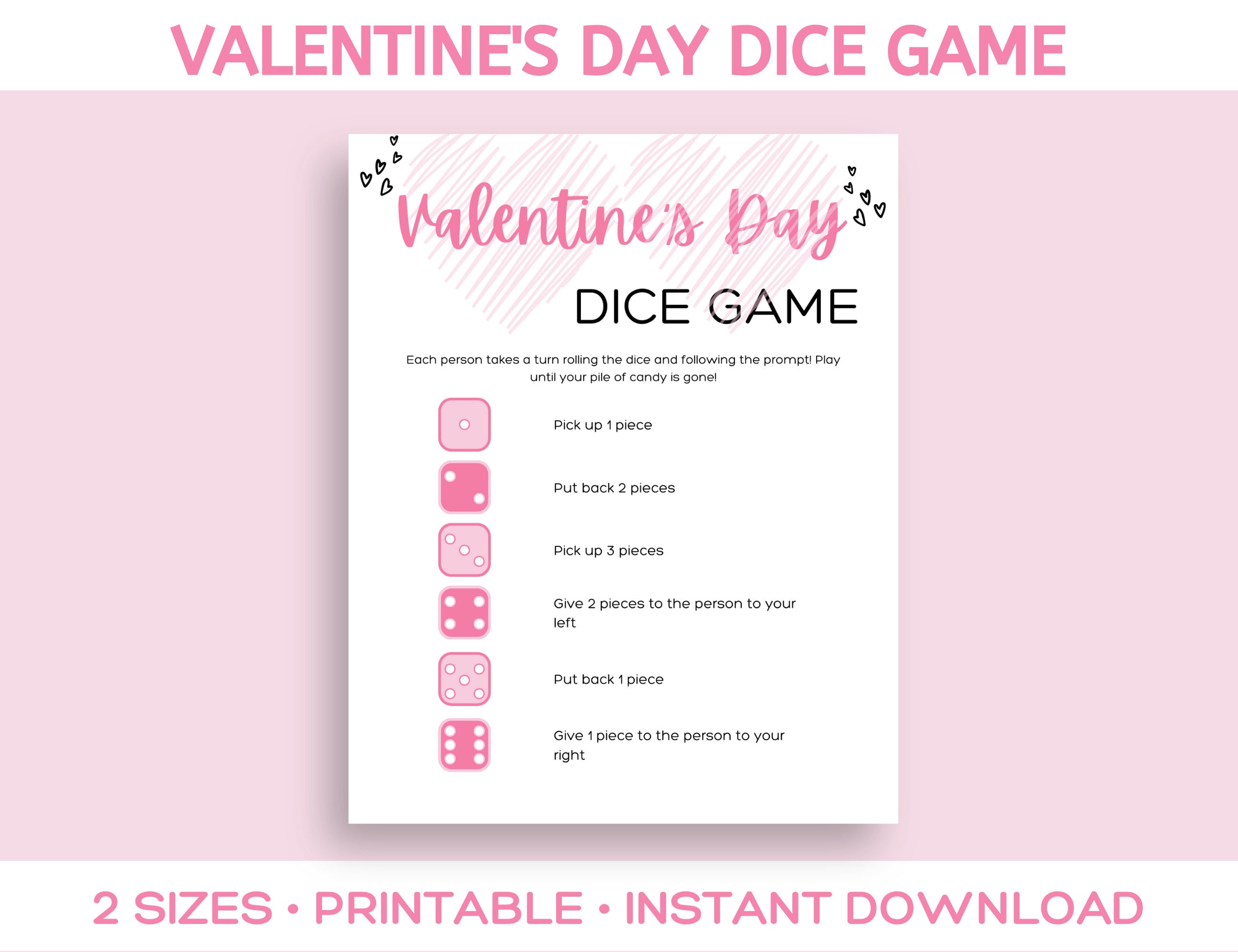 Valentine's Day Candy Dice Game, Printable Party Game (digital Download ...