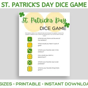 St. Patrick's Day Dice Game, Printable Party Center (digital Download ...