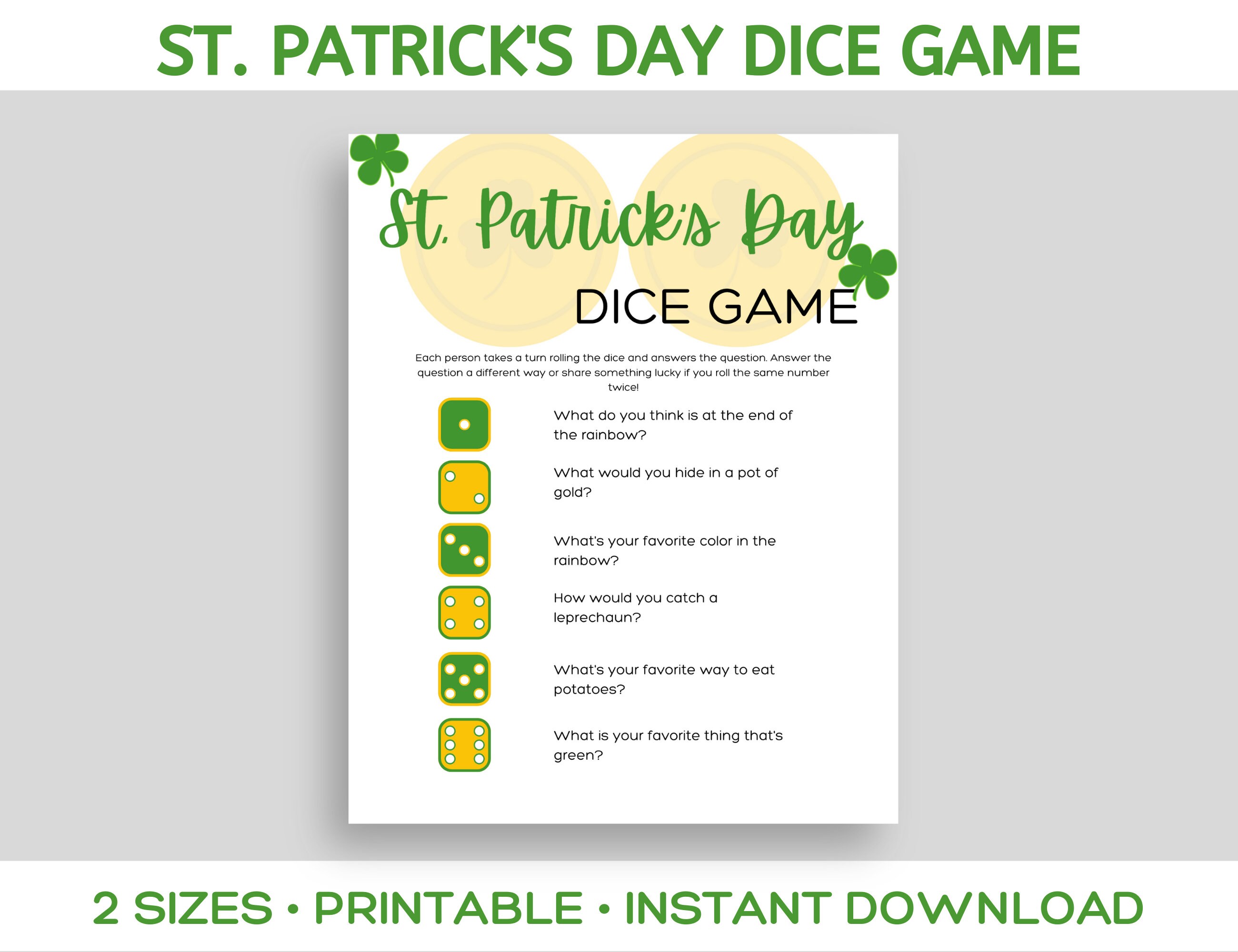 St. Patrick's Day Dice Game, St. Paddy's Day Game, St. Patrick's Day ...