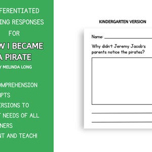 How I Became a Pirate Comprehension Worksheet, Summer Learning Pre K ...