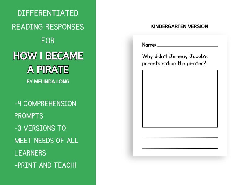 How I Became a Pirate Comprehension Worksheet, Summer Learning Pre K ...