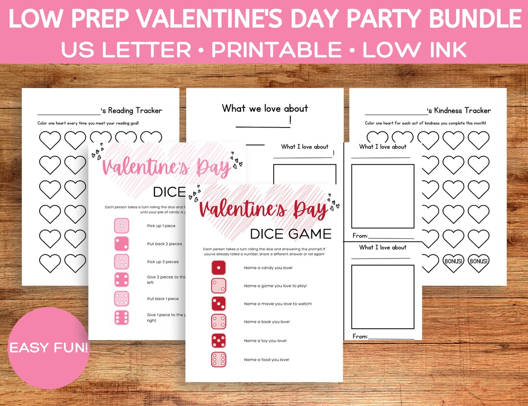 Valentine's Day Dice Games, Valentine's Day Game Printable Party Game ...