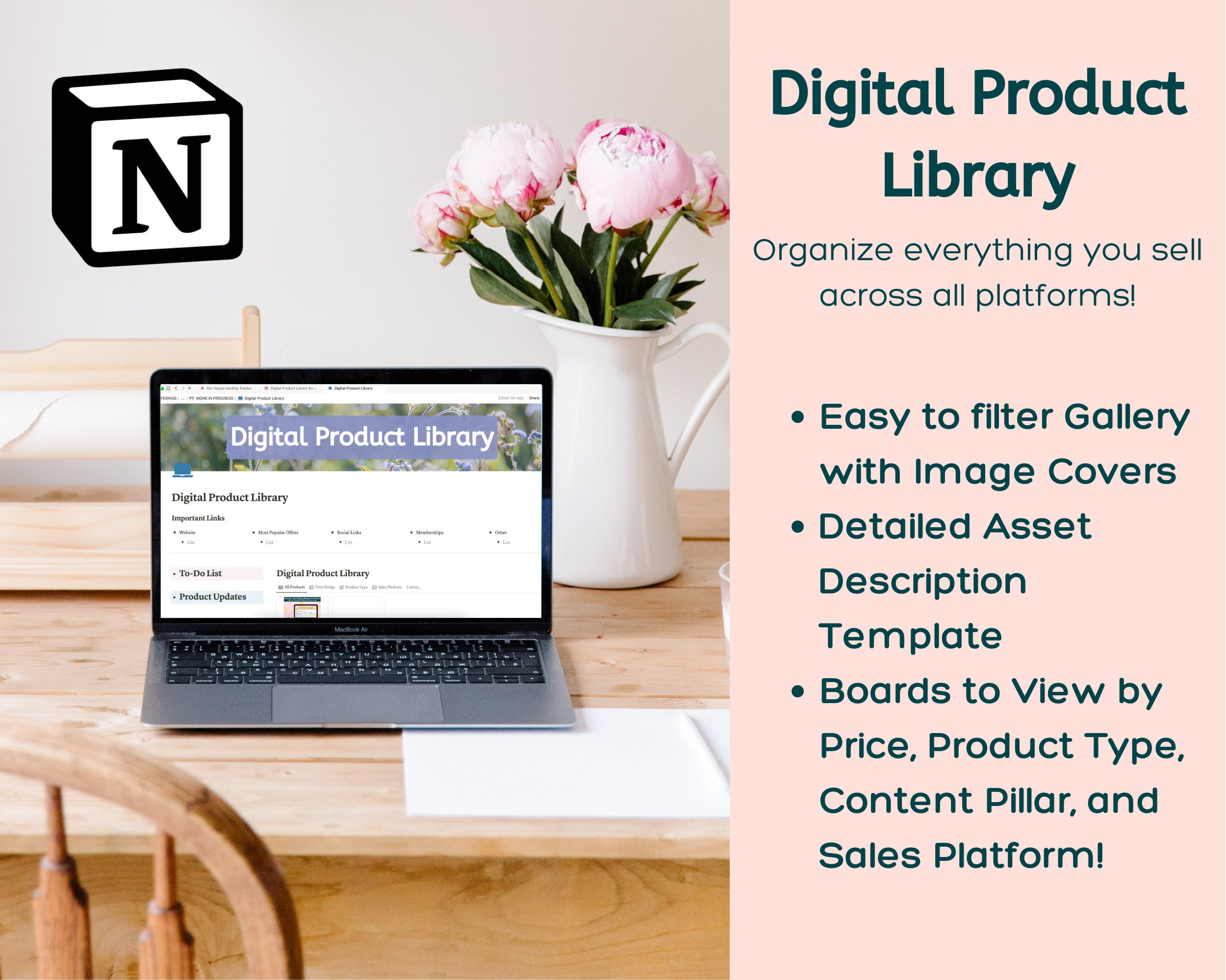 Digital Product Library for Notion, Digital Product Organizer, Digital ...