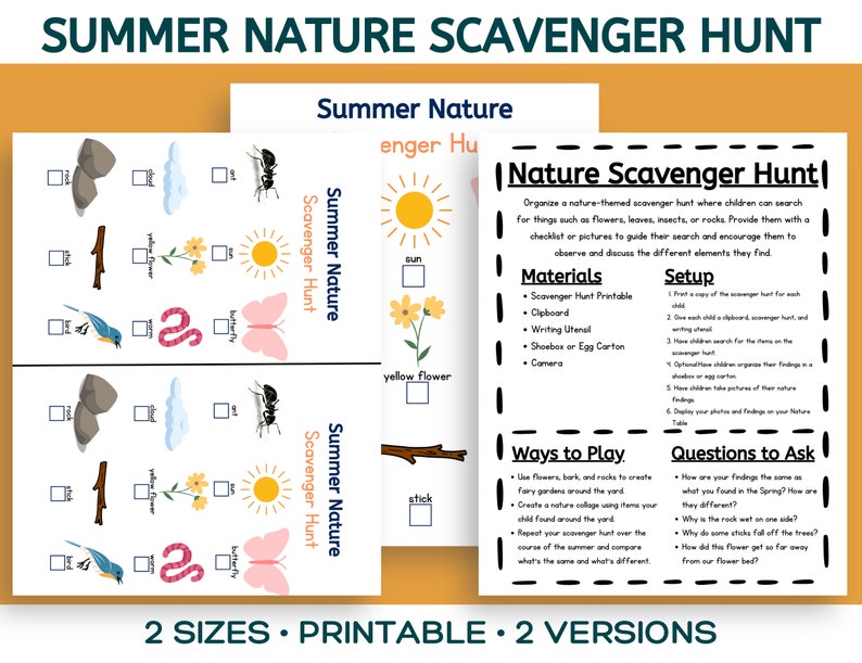 Printable Nature Scavenger Hunt, Printable Scavenger Hunt, Summer ...