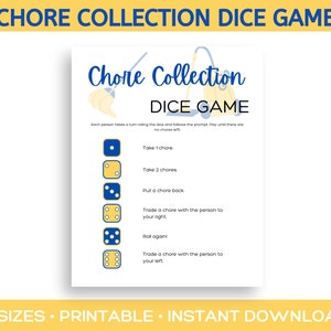 Chore Collection Dice Game Printable, Family Game Night (digital ...