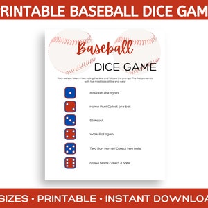 Printable Baseball Dice Game, Baseball Party Activity, Baseball ...