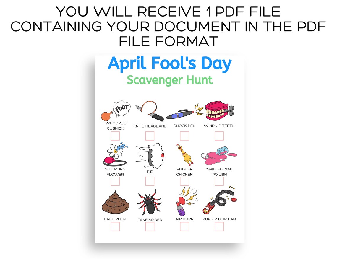 April Fool's Day Scavenger Hunt Printable Game, April Fools Day Game ...