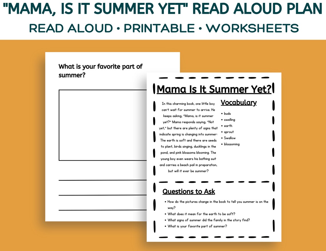 Summer Read Aloud Lesson Plan, Reading Response (printable PDF) - Etsy
