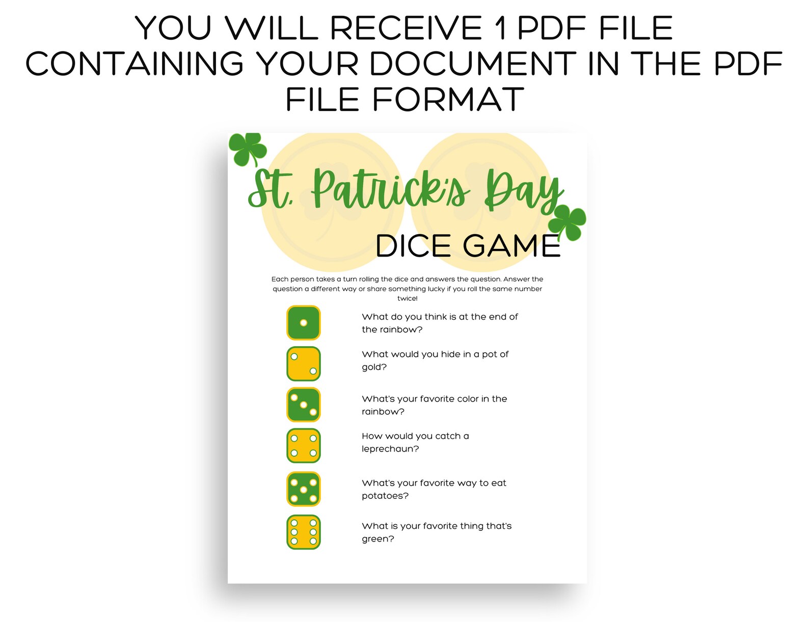 St. Patrick's Day Dice Game, Printable Party Center (digital Download ...