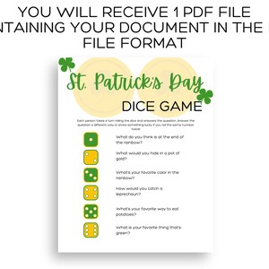 St. Patrick's Day Dice Game, St. Paddy's Day Game, St. Patrick's Day ...