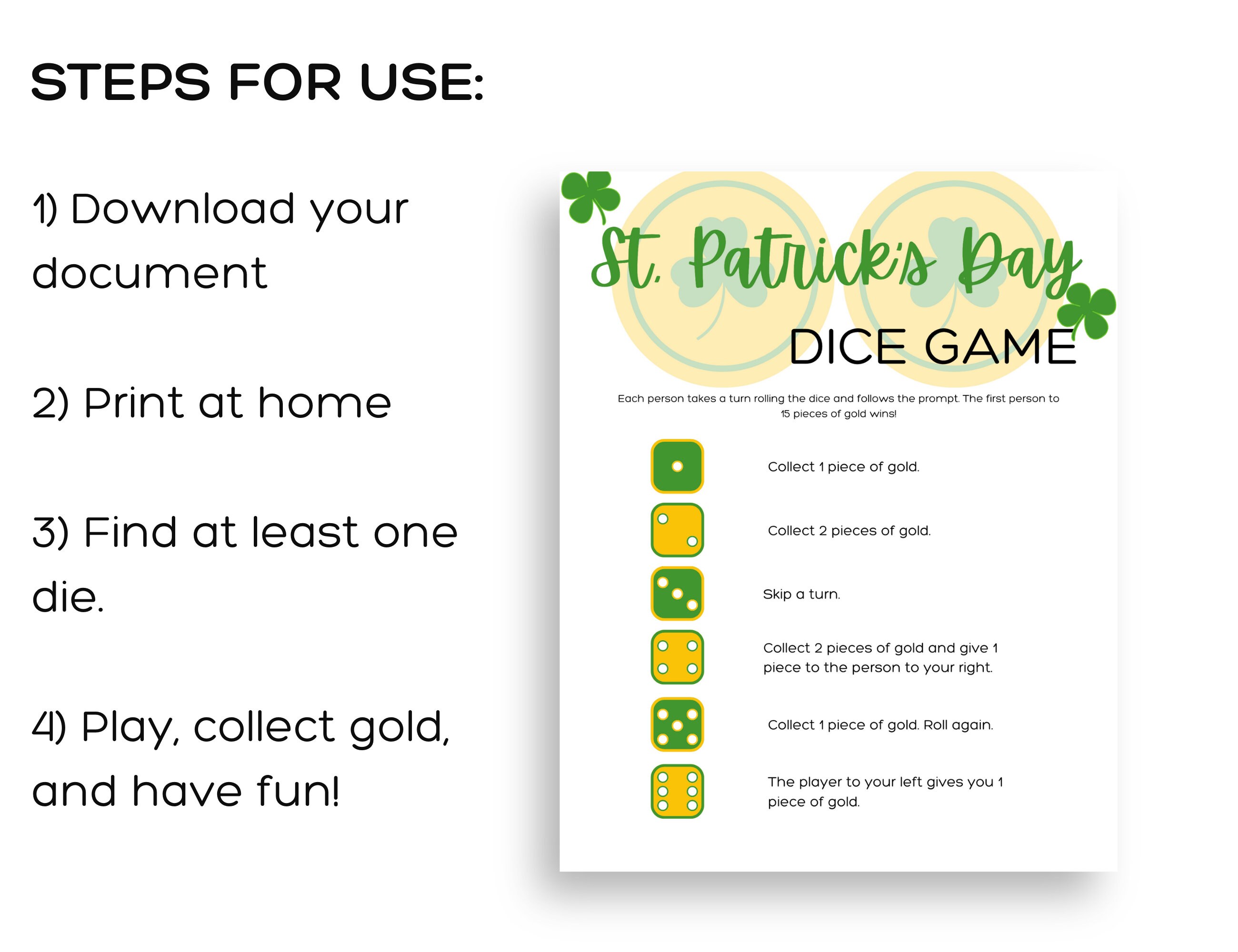 St. Patrick's Day Dice Game, St. Paddy's Day Coin Game, St. Patricks ...