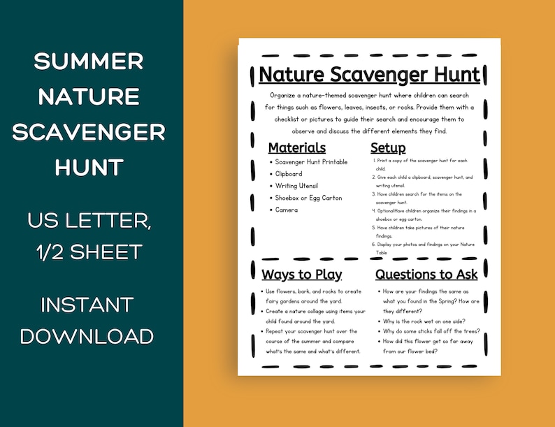 Printable Nature Scavenger Hunt, Printable Scavenger Hunt, Summer ...