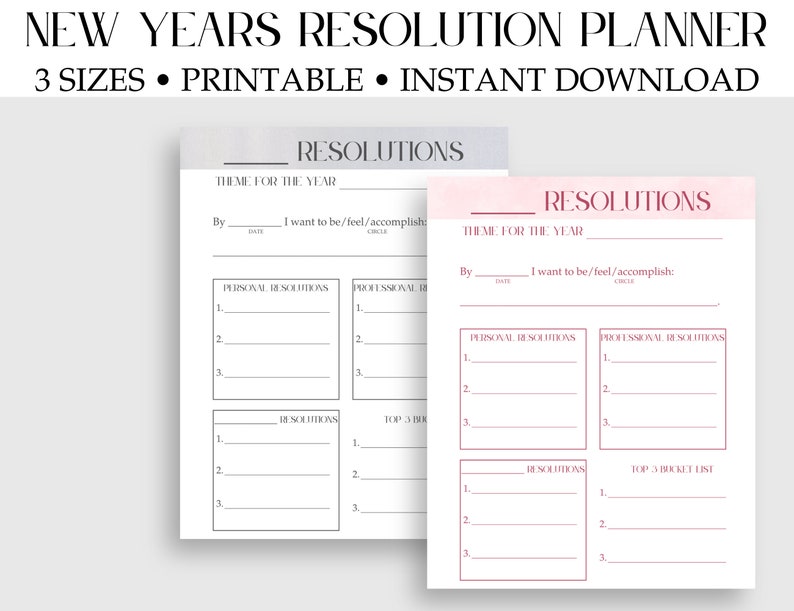 2023 New Years Resolution Printable, New Years Goals Planner, New Year ...