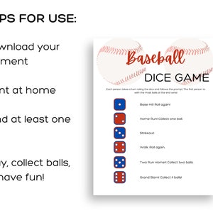 Printable Baseball Dice Game, Baseball Party Activity, Baseball ...