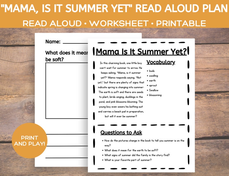 Summer Read Aloud Lesson Plan, Reading Response (printable PDF) - Etsy