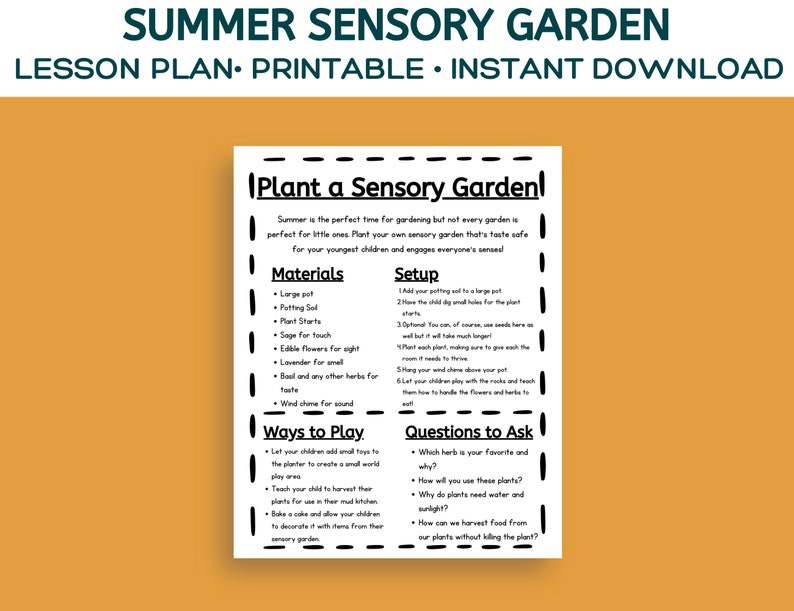 Sensory Garden Lesson Plan, Garden Planner Printable, Kids Gardening ...