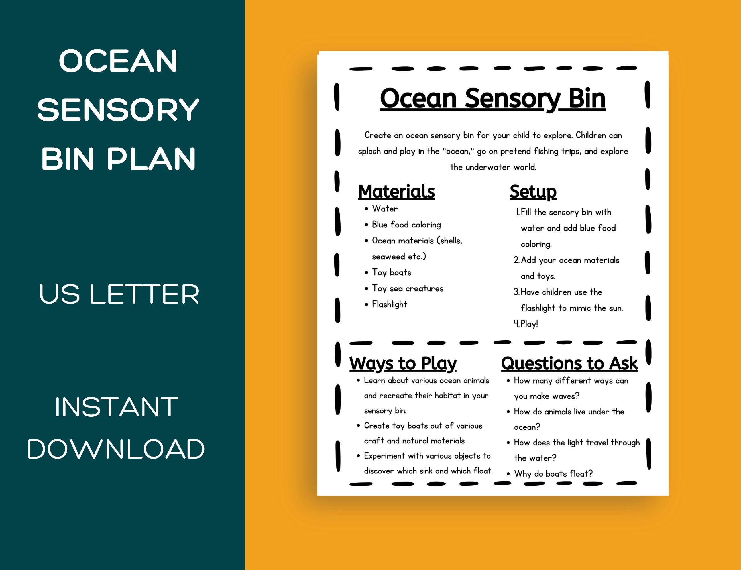 Ocean Sensory Bin Activity Plan, Summer Sensory Bin, Ocean Sensory Kit ...