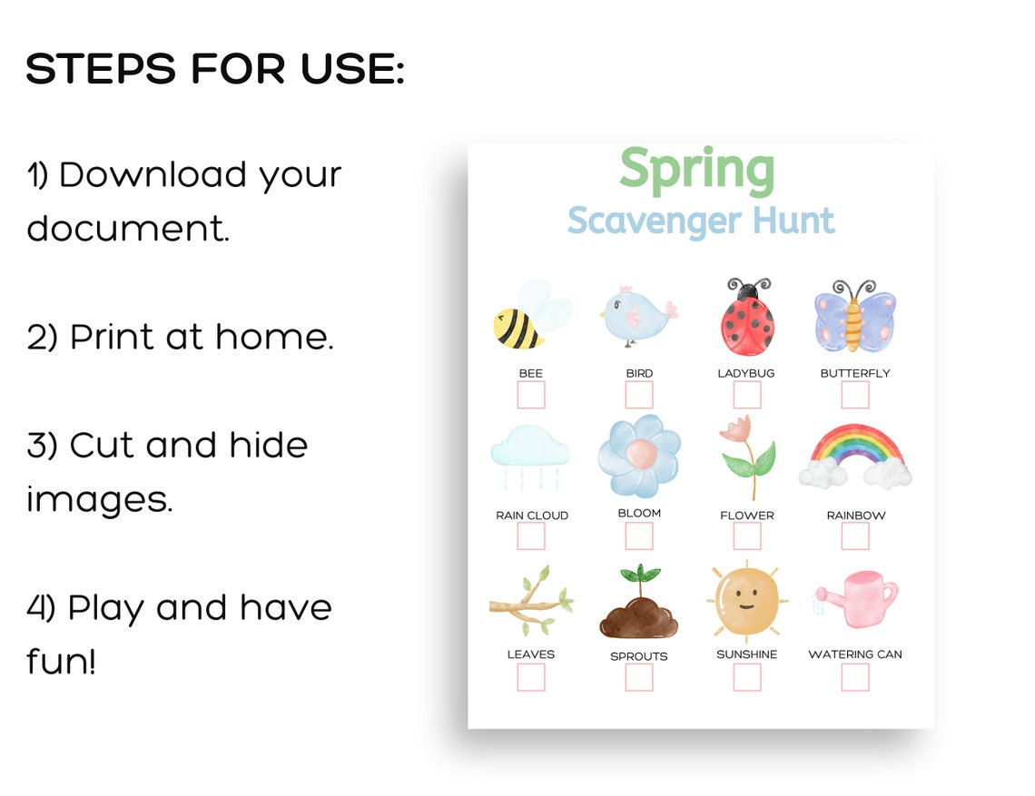 Spring Scavenger Hunt Printable, Spring Game for Kids, Spring Game for ...