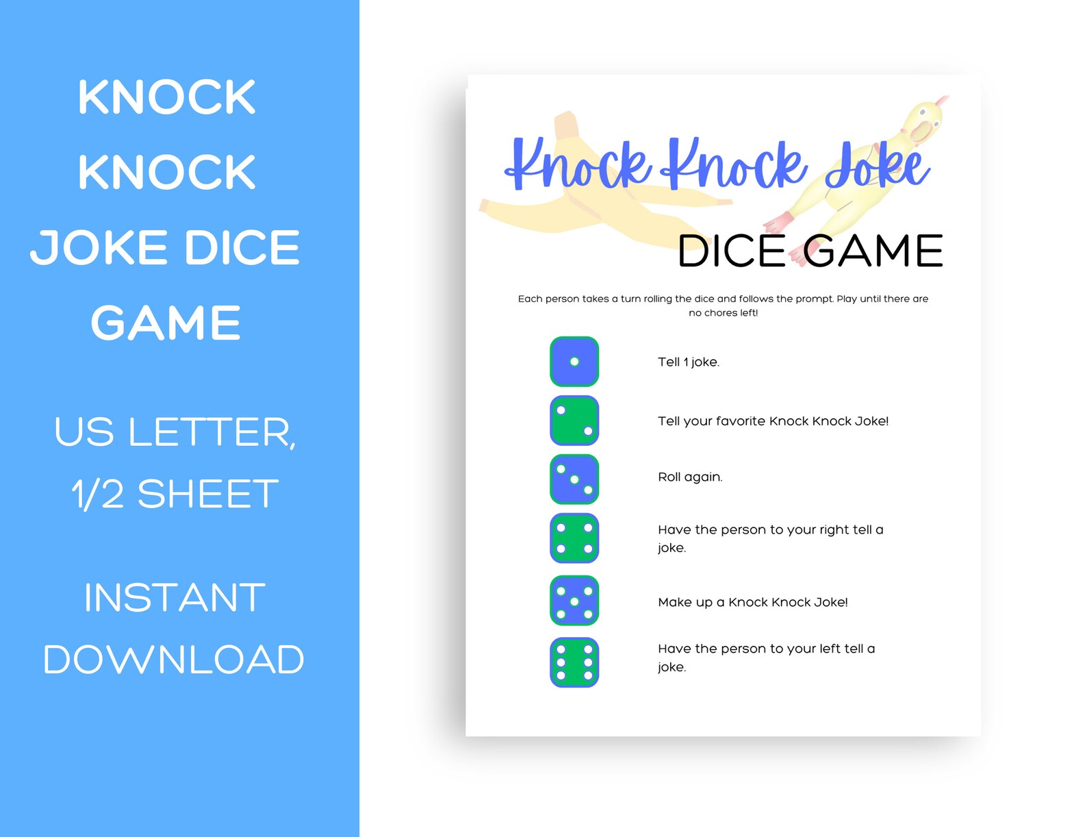 Knock Knock Joke Dice Game Printable, Family Game Night, April Fools ...