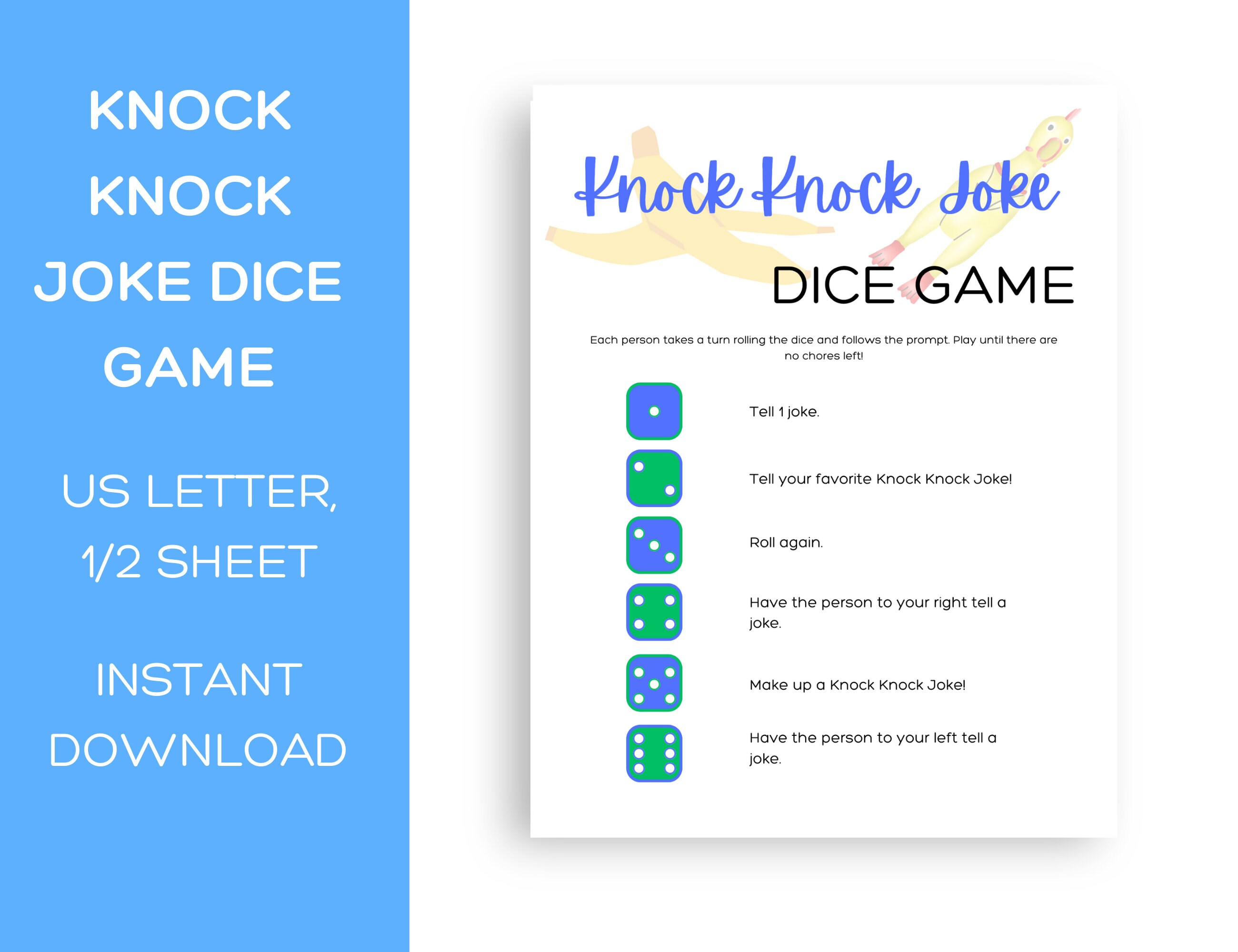 Knock Knock Joke Dice Game, Family Fun (printable) - Etsy