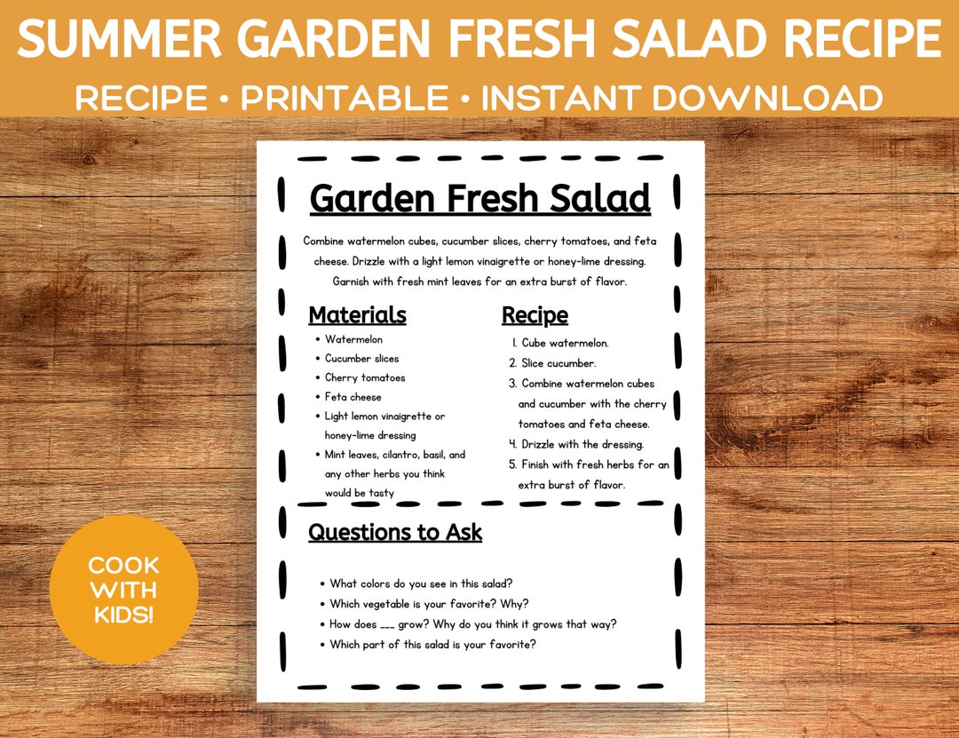 Summer Garden Fresh Salad Recipe for Kids, Kids Summer Cooking, Summer ...