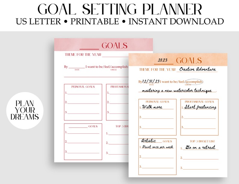 2023 Goal Setting Planner Printable Bundle, 10 Colors (US Letter, A4 ...