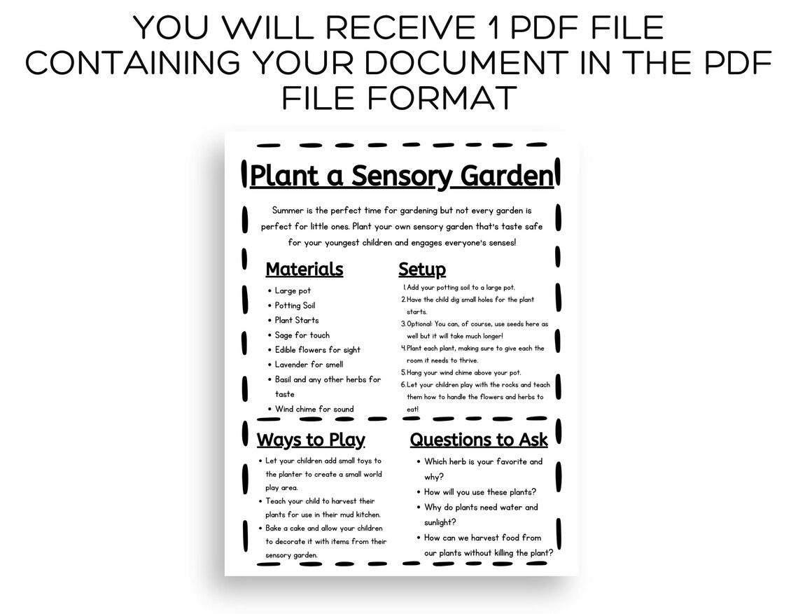 Sensory Garden Lesson Plan, Kids Summer Activity (printable) - Etsy