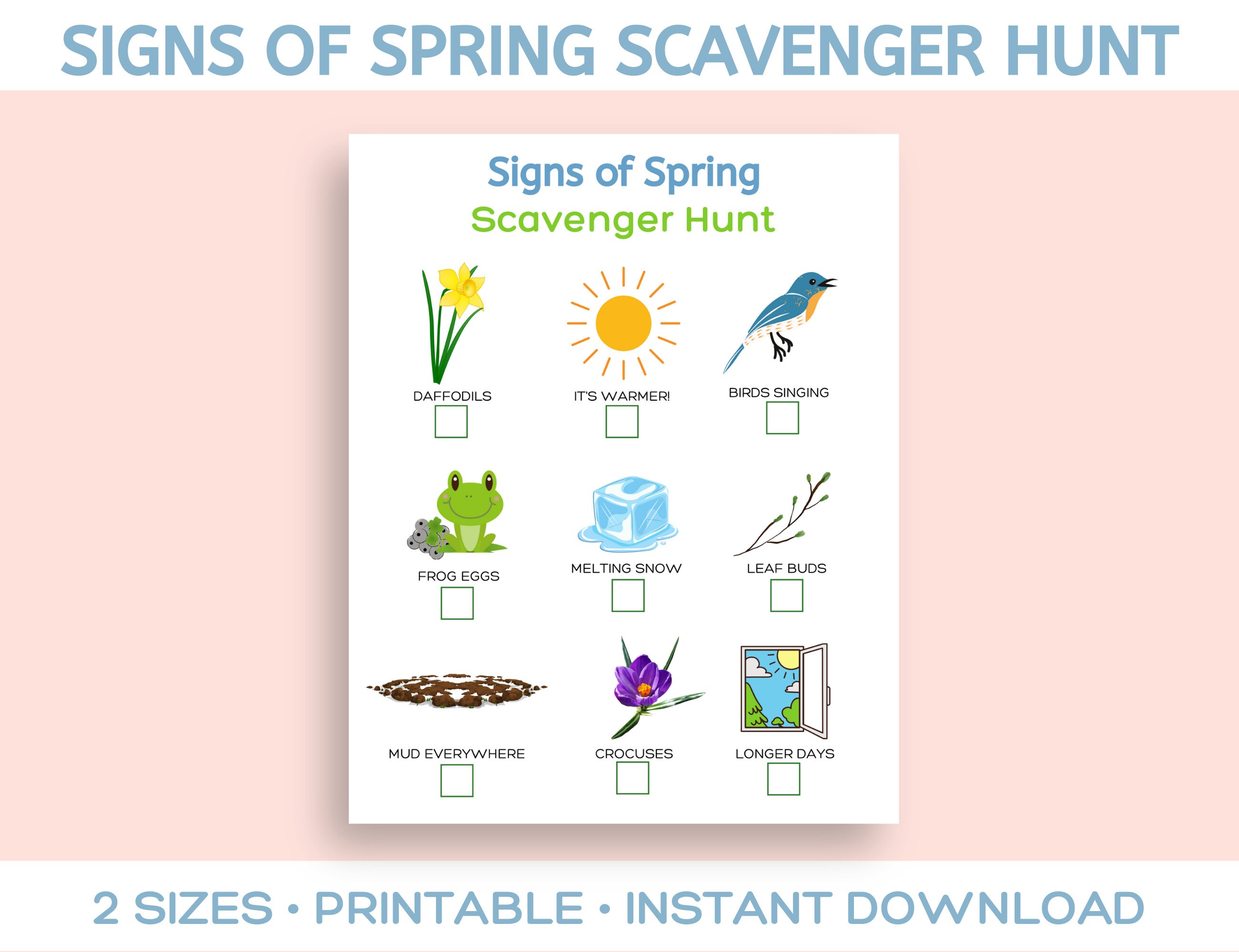 Signs of Spring Scavenger Hunt Printable, First Day of Spring Game for ...