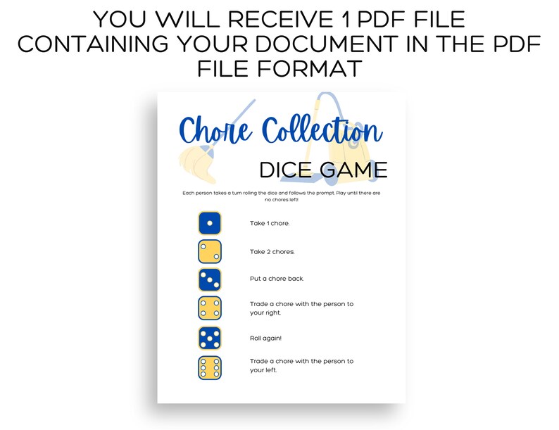 Chore Collection Dice Game Printable, Family Game Night (digital ...