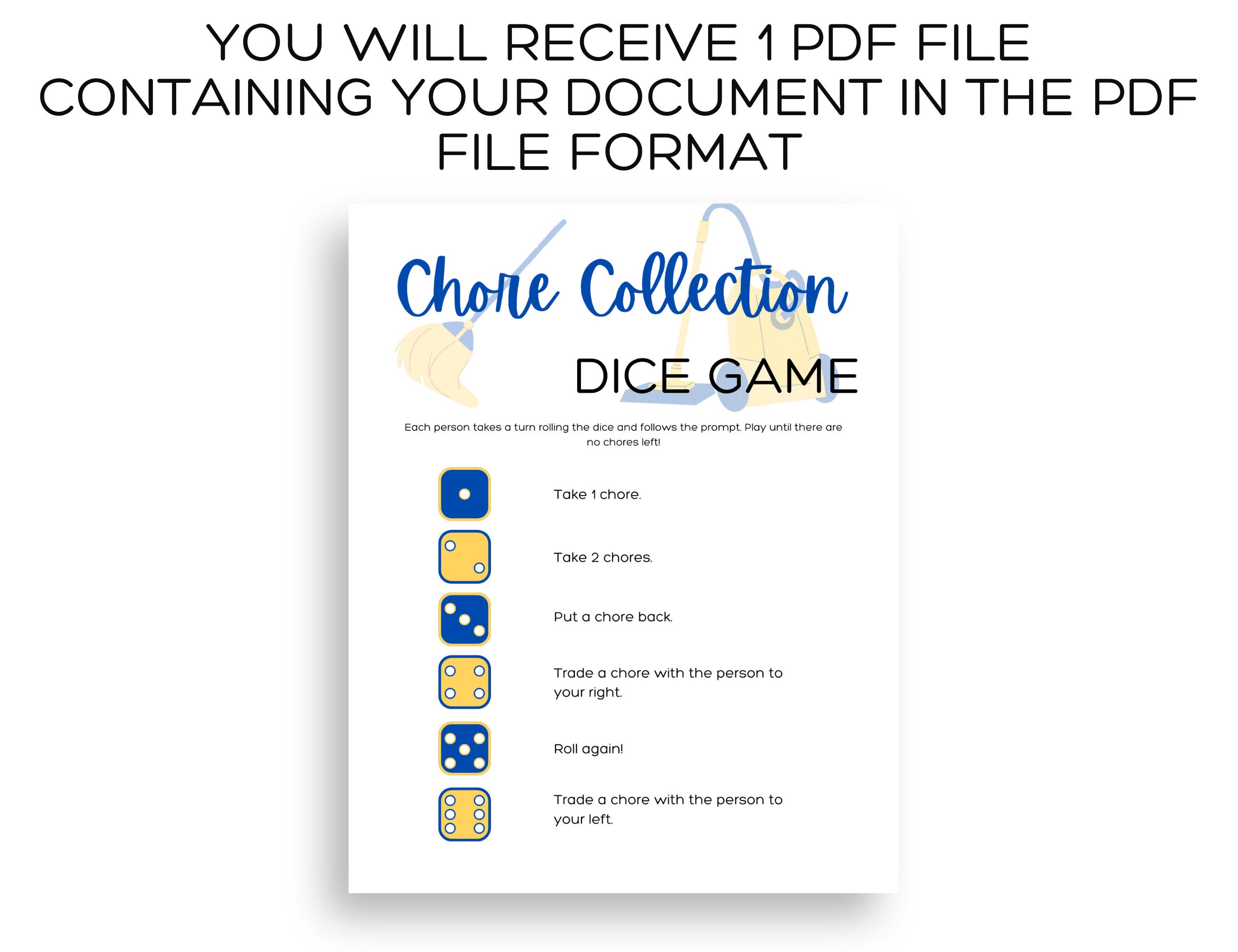 Chore Collection Dice Game Printable, Family Game Night (digital ...
