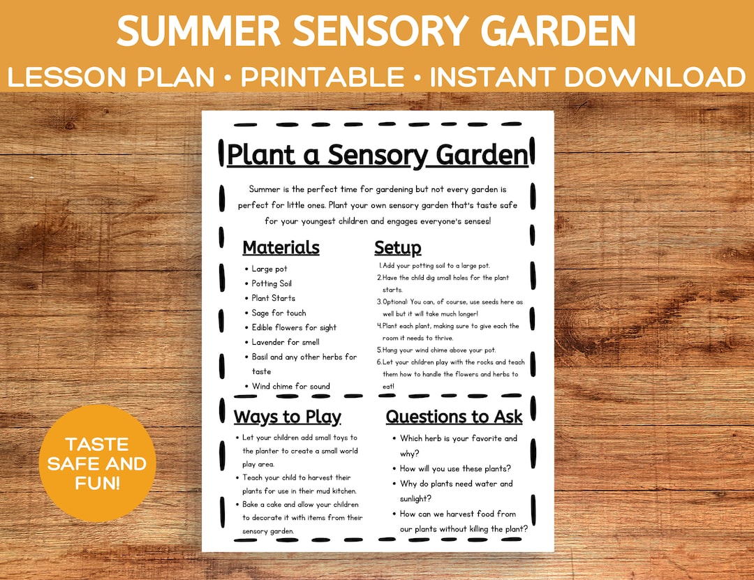 Sensory Garden Lesson Plan, Garden Planner Printable, Kids Gardening ...