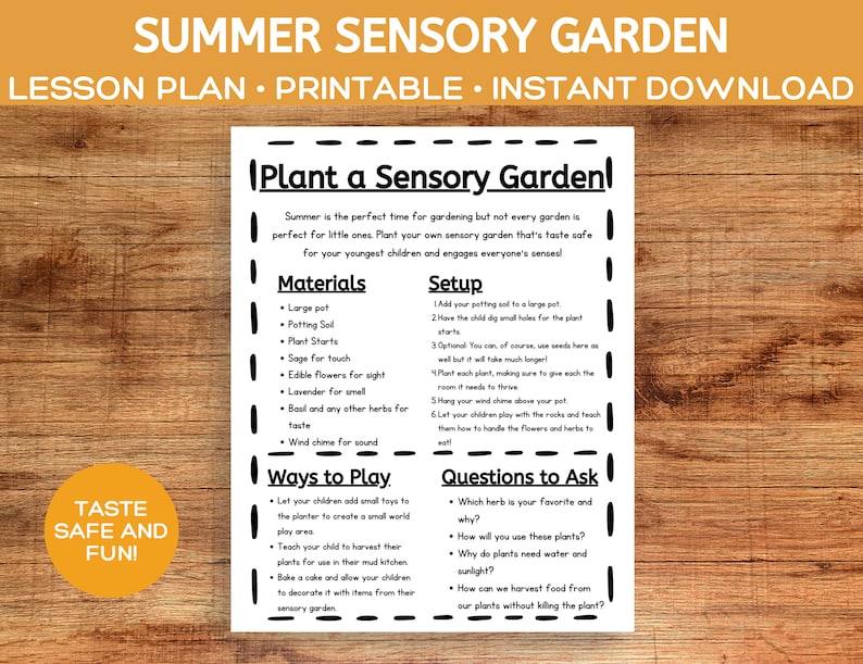 Sensory Garden Lesson Plan, Kids Summer Activity (printable) - Etsy