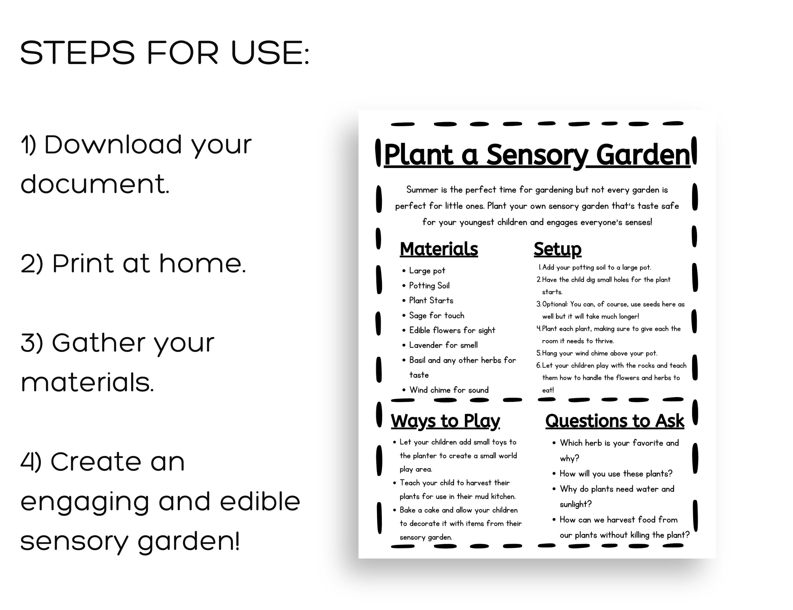Sensory Garden Lesson Plan, Garden Planner Printable, Kids Gardening ...