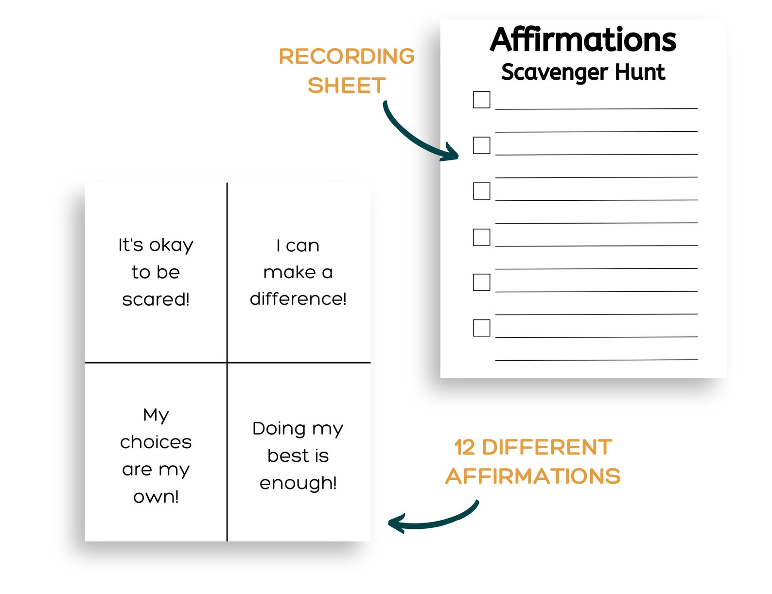 Positive Affirmations Scavenger Hunt, Positive Affirmations for Kids ...