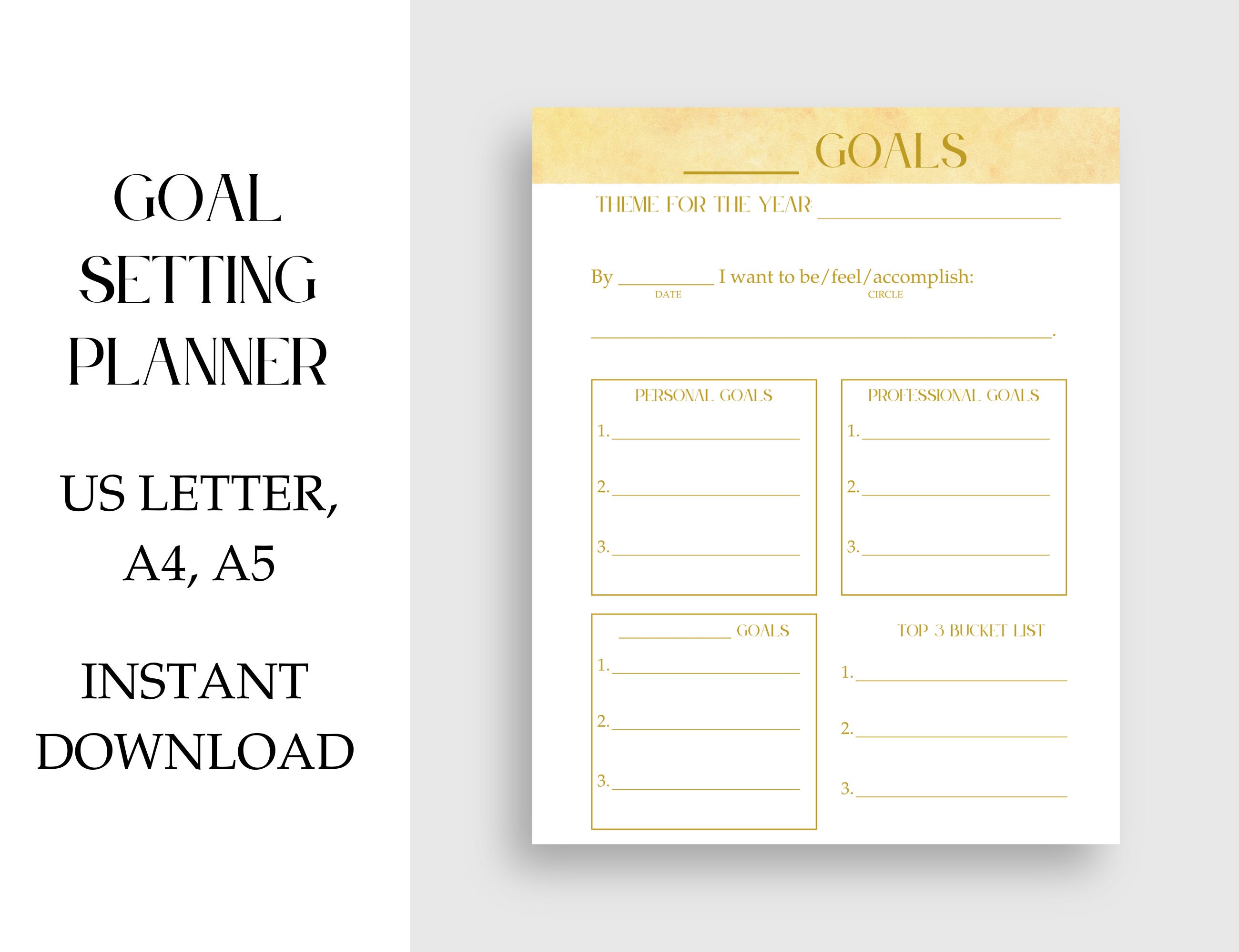 2023 New Years Goal Setting Printable in 10 Colors and Sizes US Letter ...