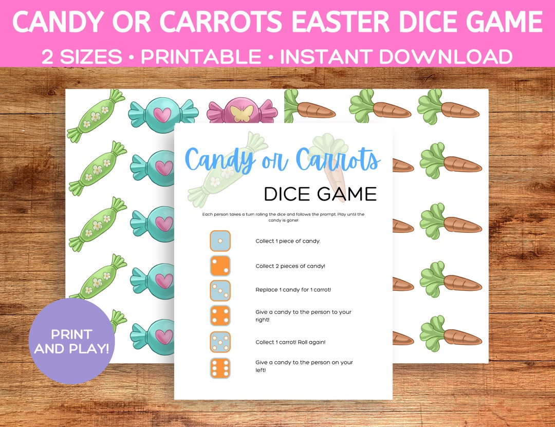 Candy or Carrots Easter Dice Game, Printable Family Game (digital ...