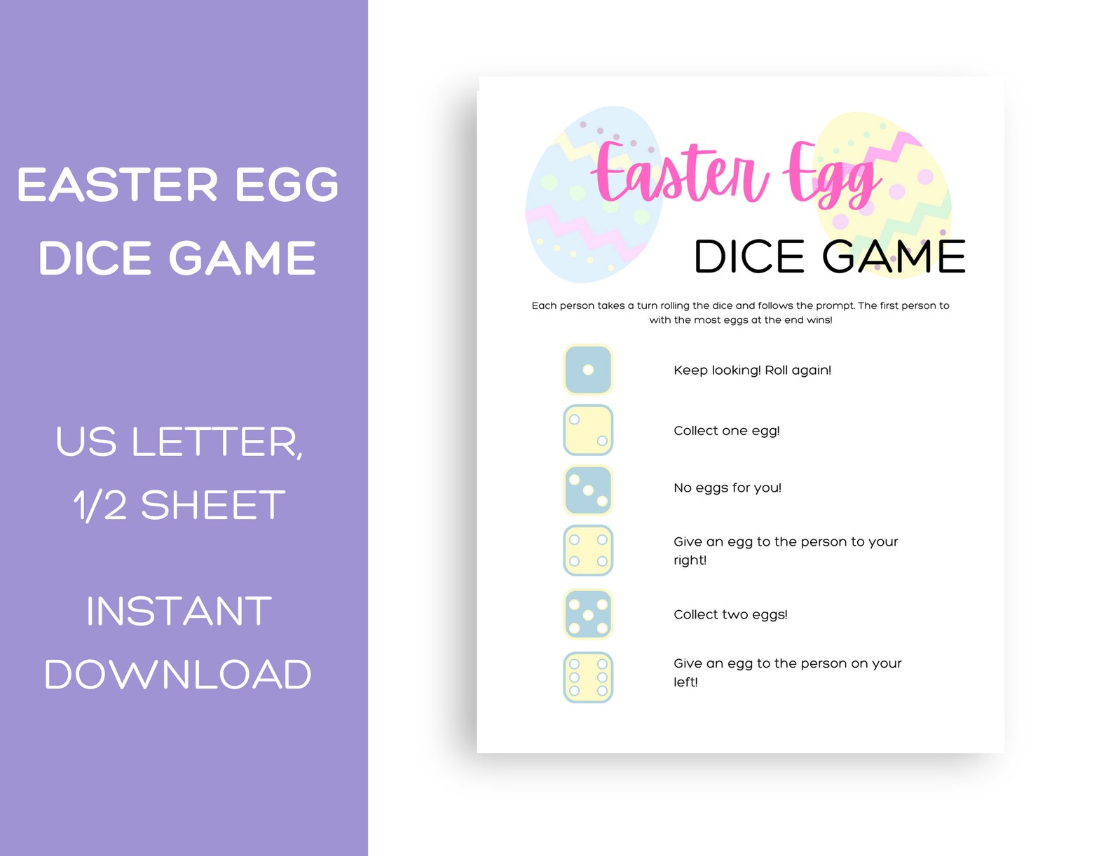 Easter Dice Game, Printable Egg Easter Game, Easter Egg Dice Game ...