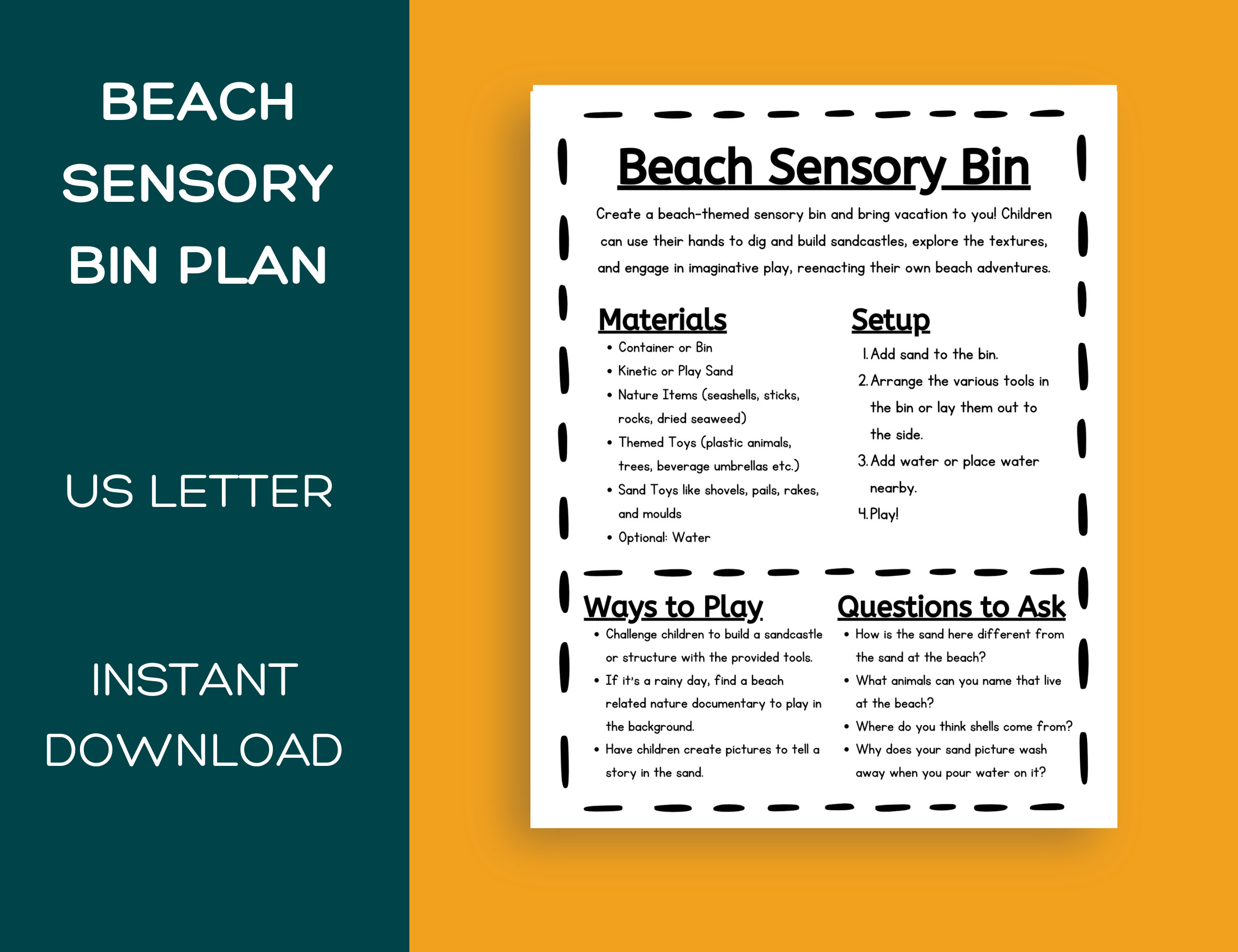 Beach Sensory Bin Activity Plan, Summer Theme (printable) - Etsy