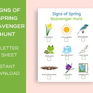 Signs of Spring Scavenger Hunt Printable, First Day of Spring Game for ...